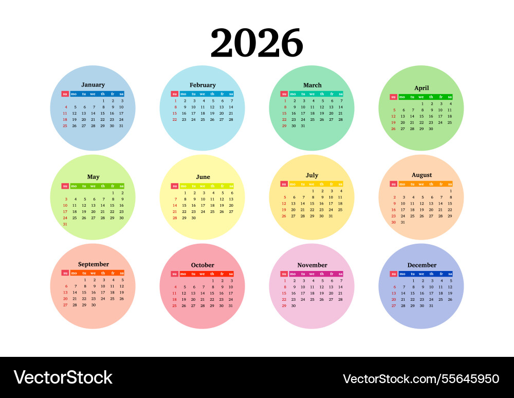 Calendar for 2026 isolated on a white background Vector Image