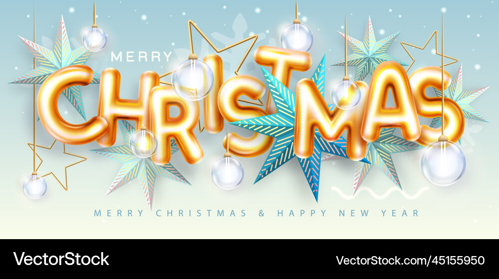 Christmas holiday poster with 3d chromic letters Vector Image
