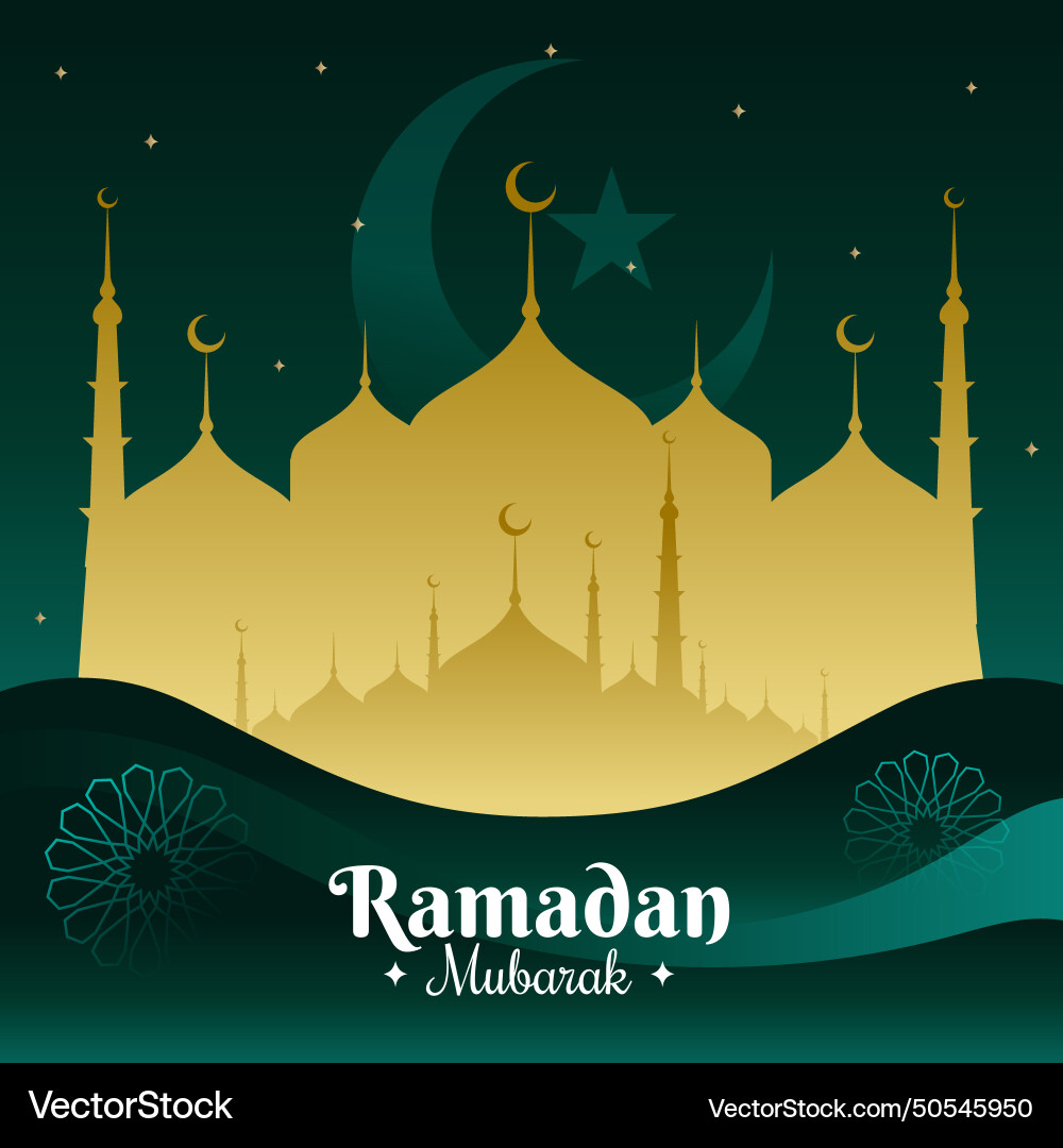 Ramzan mubarak greeting with islamic mosque Vector Image
