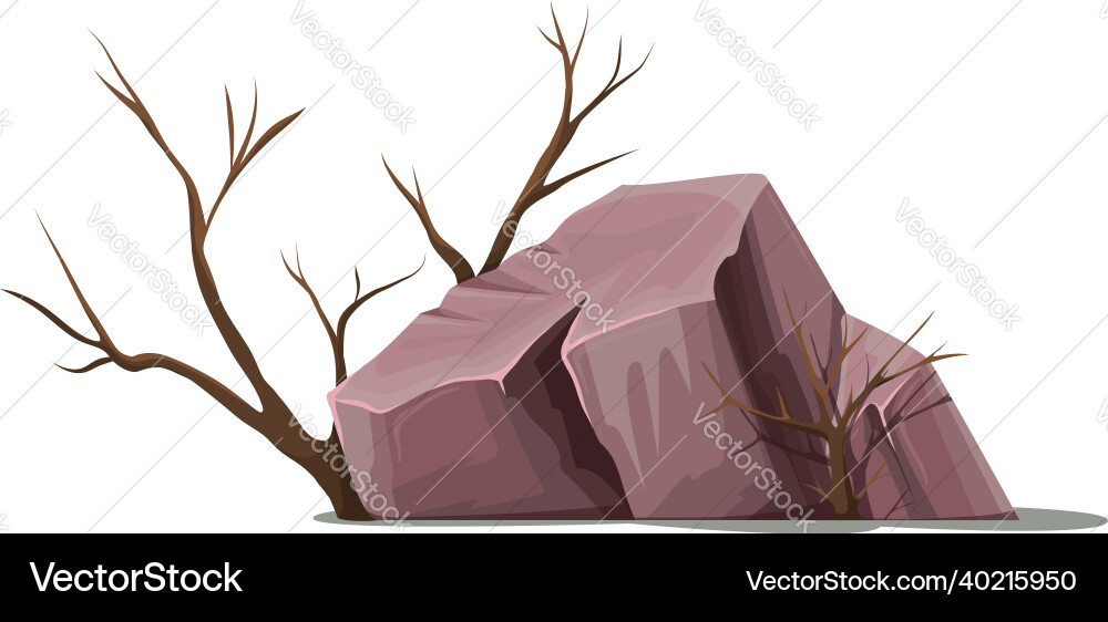 Stone with plant boulders Royalty Free Vector Image