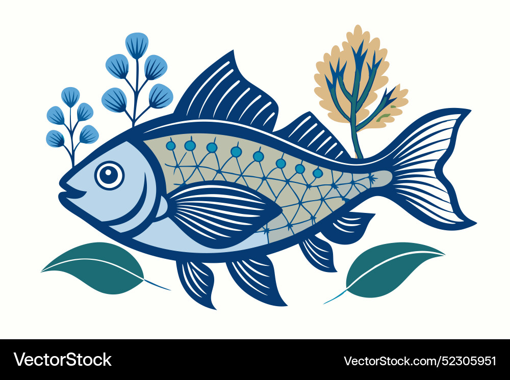 Bream in river and plants silhouette c Royalty Free Vector