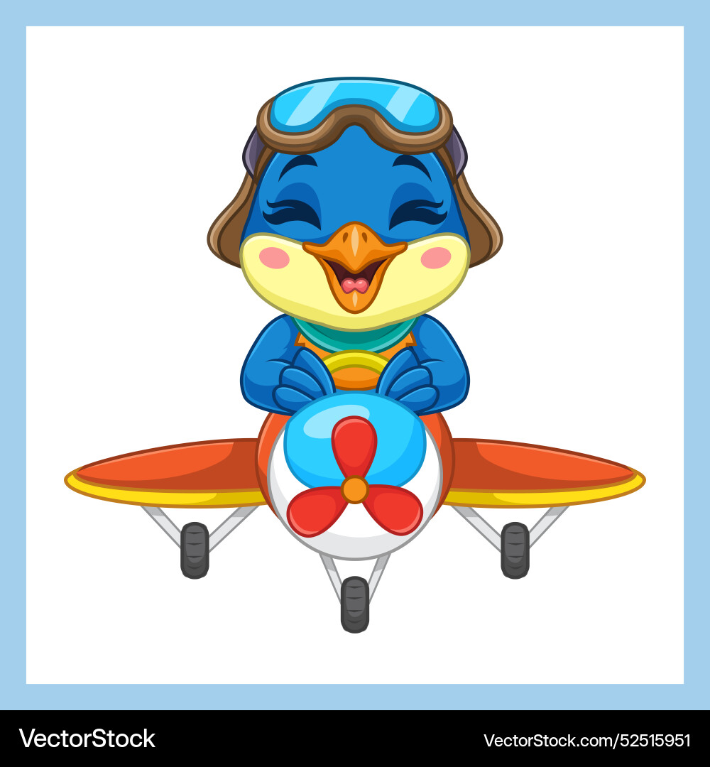 Cartoon blue bird riding a plane Royalty Free Vector Image