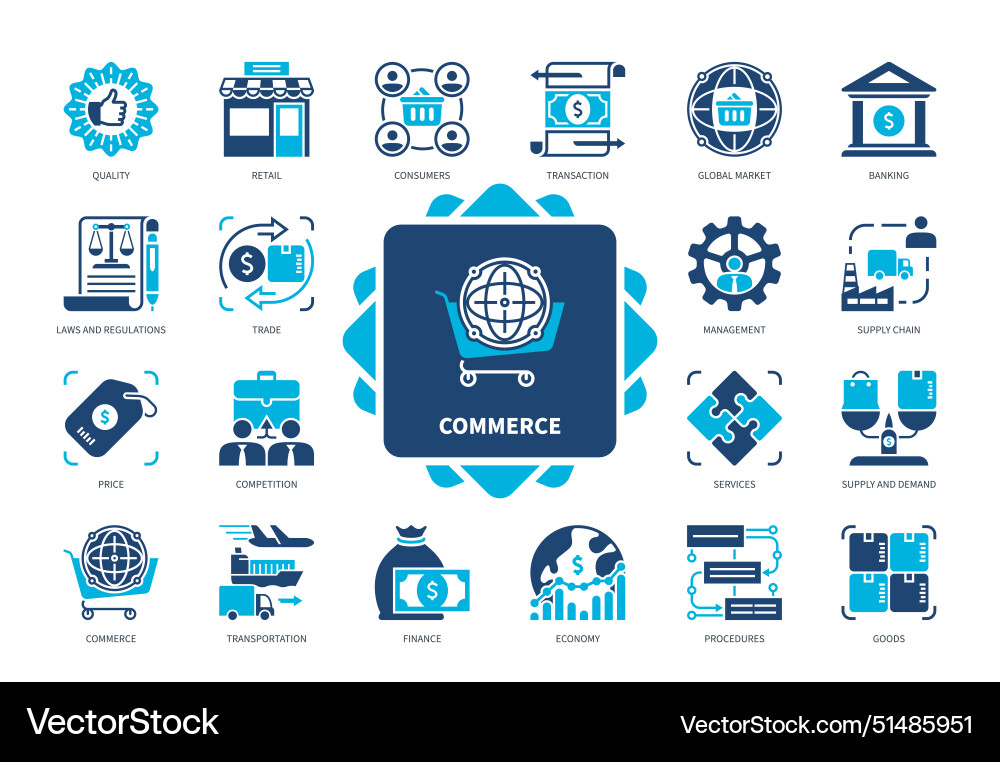 Commerce solid icon set Royalty Free Vector Image