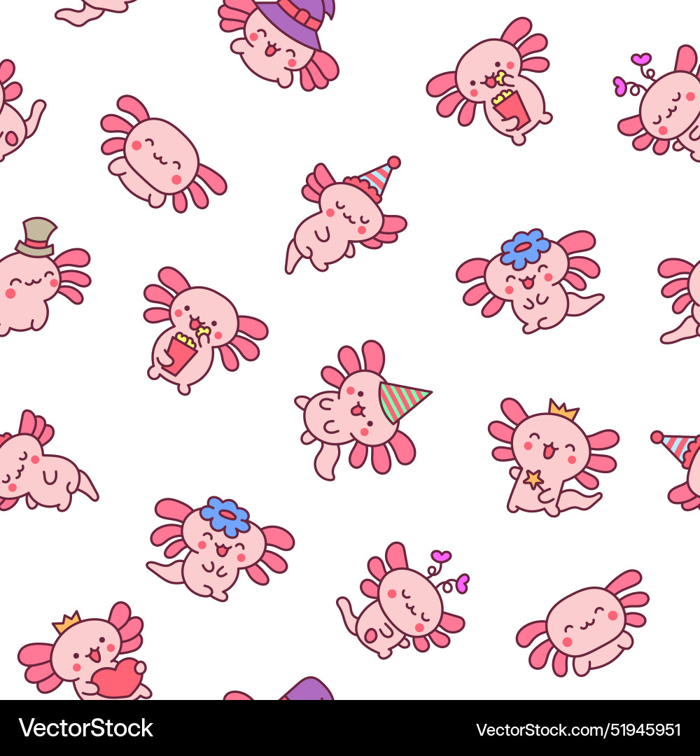 Cute kawaii little axolotl seamless pattern Vector Image