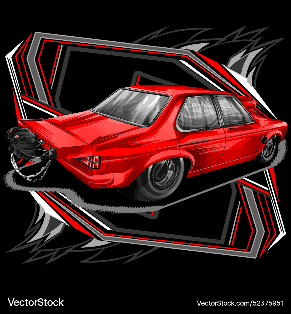 Red drag racing car with grey strip Royalty Free Vector