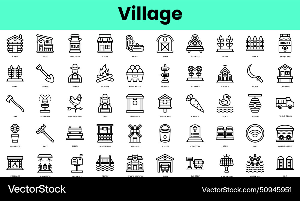 Set of village icons linear style icon bundle Vector Image