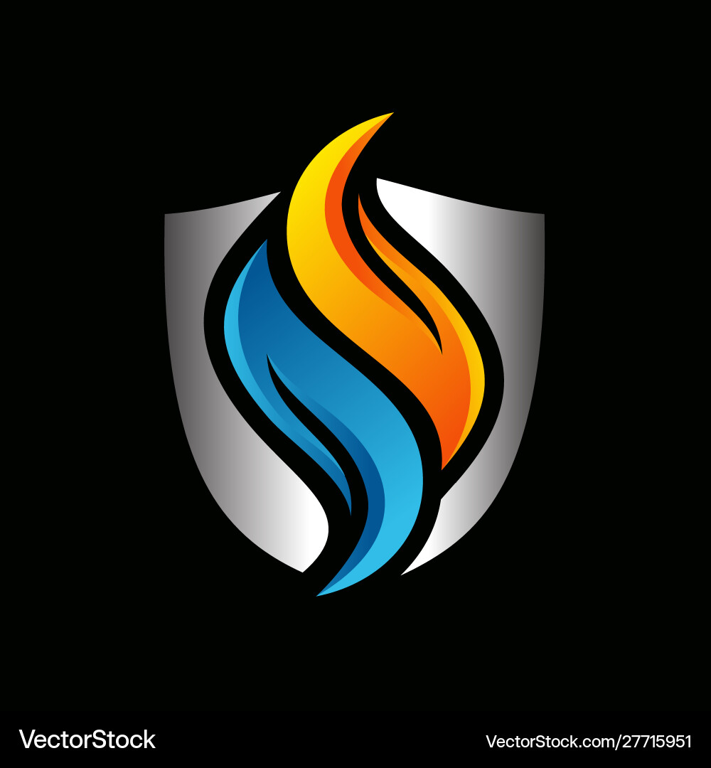 Shield water flame logo Royalty Free Vector Image