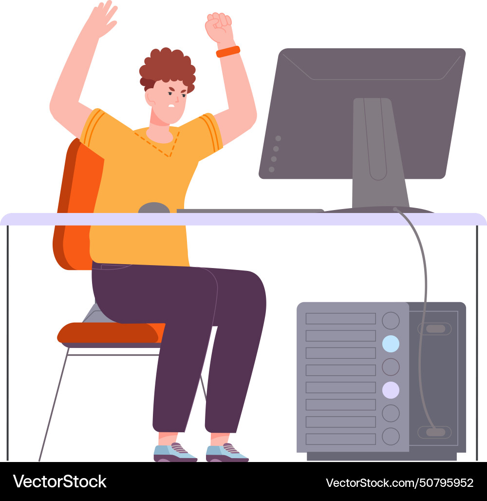Angry man at workplace business problem on office Vector Image