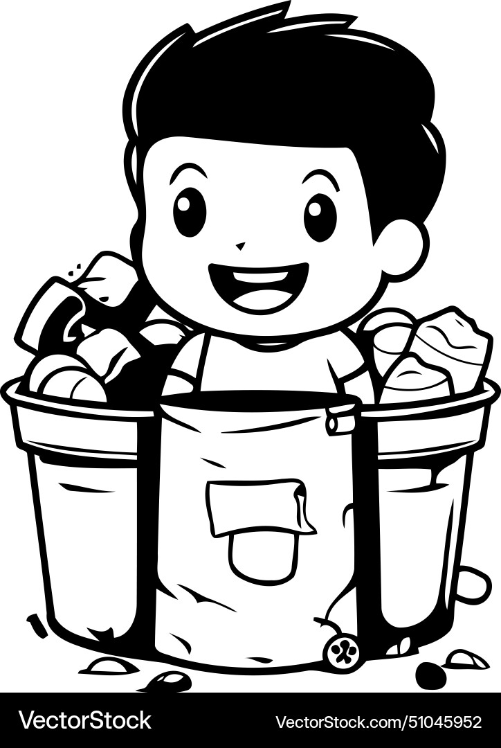 Cartoon boy throwing garbage in the trash can Vector Image