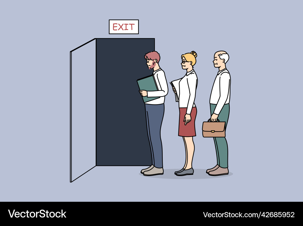 Employee in line to exit quitting jobs Royalty Free Vector