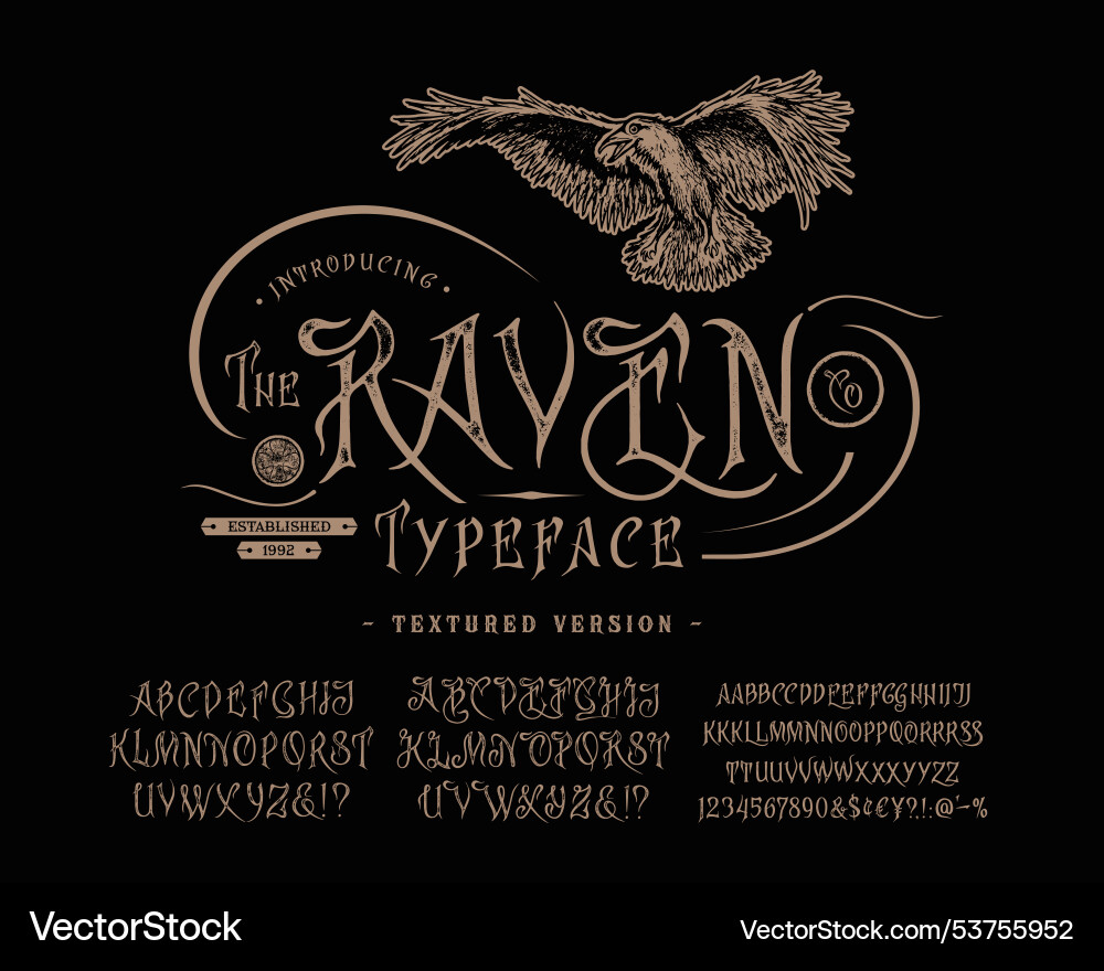 Font the raven vintage typeface design Royalty Free Vector