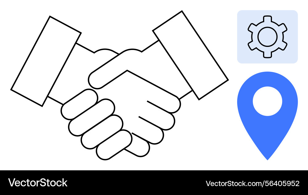 Handshake agreement with gear and location pin Vector Image