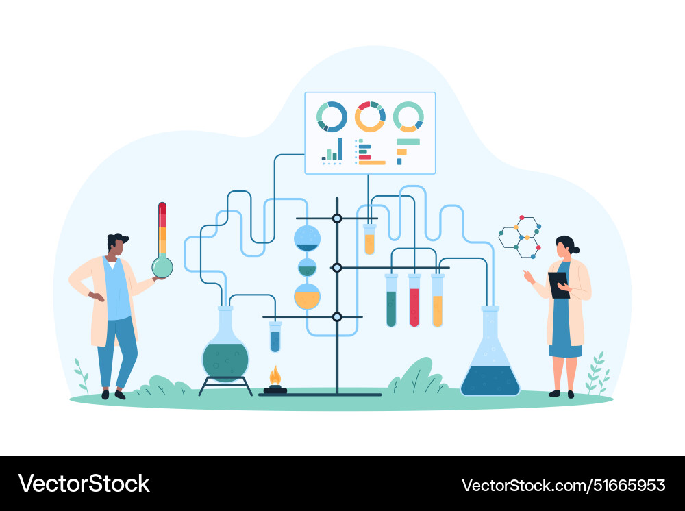 Chemical experiment in laboratory with reagents Vector Image