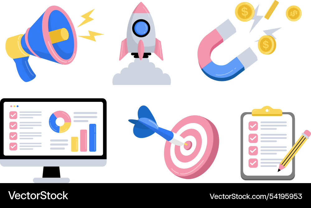 Collection of different marketing items Royalty Free Vector