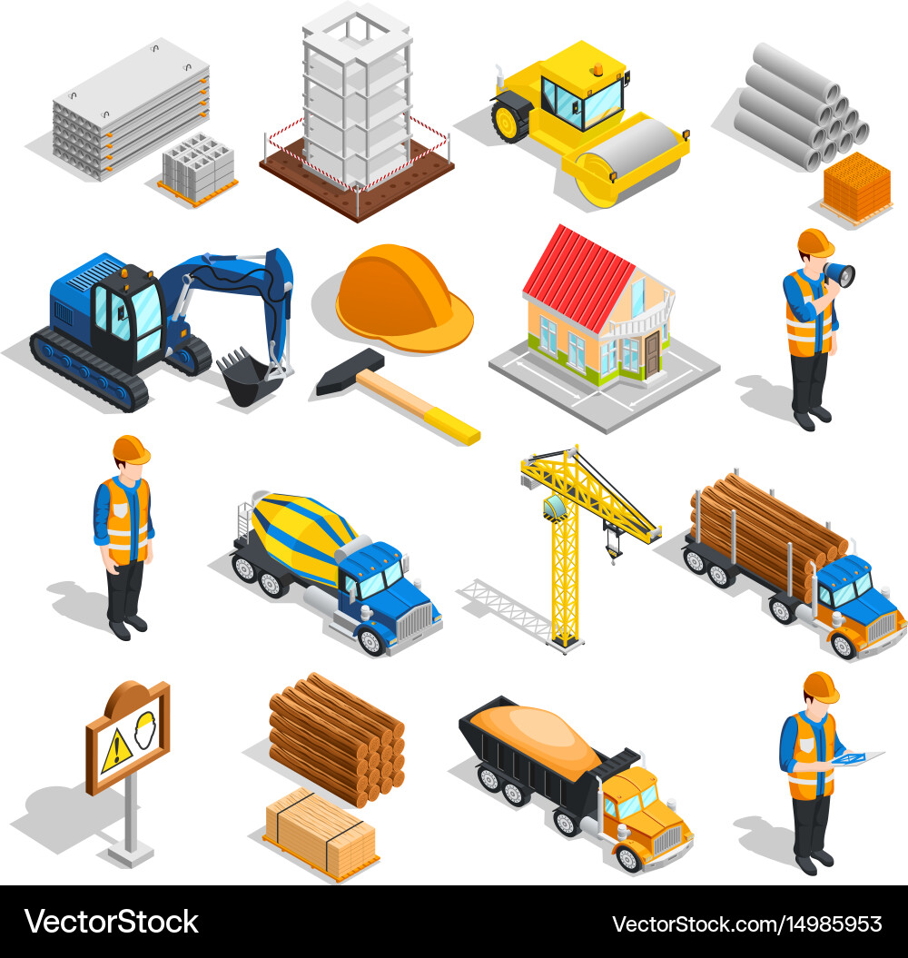 Construction isometric elements set Royalty Free Vector