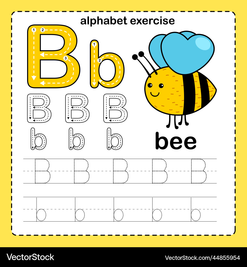 Alphabet letter b - bee exercise with cartoon Vector Image