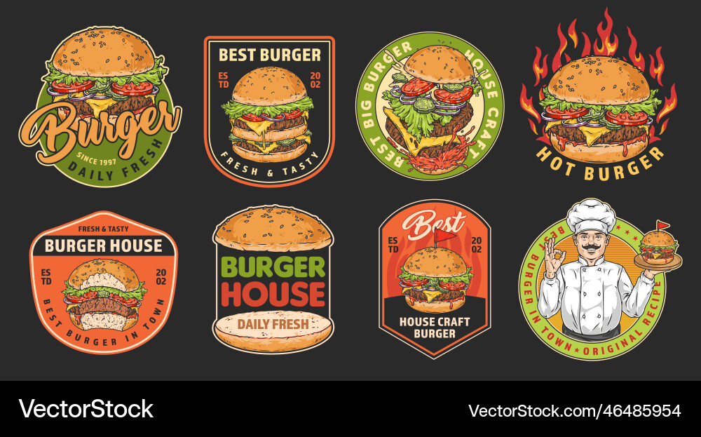 Craft burger colorful set stickers Royalty Free Vector Image