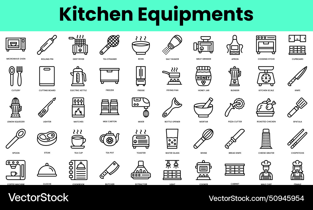 Set of kitchen equipments icons linear style icon Vector Image