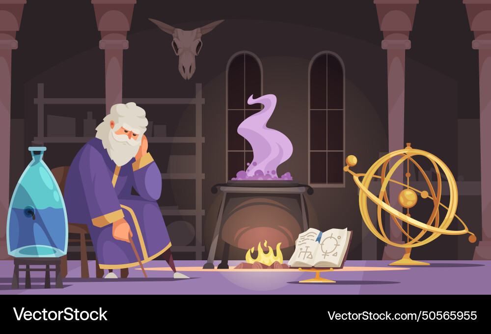 Alchemist cartoon Royalty Free Vector Image - VectorStock