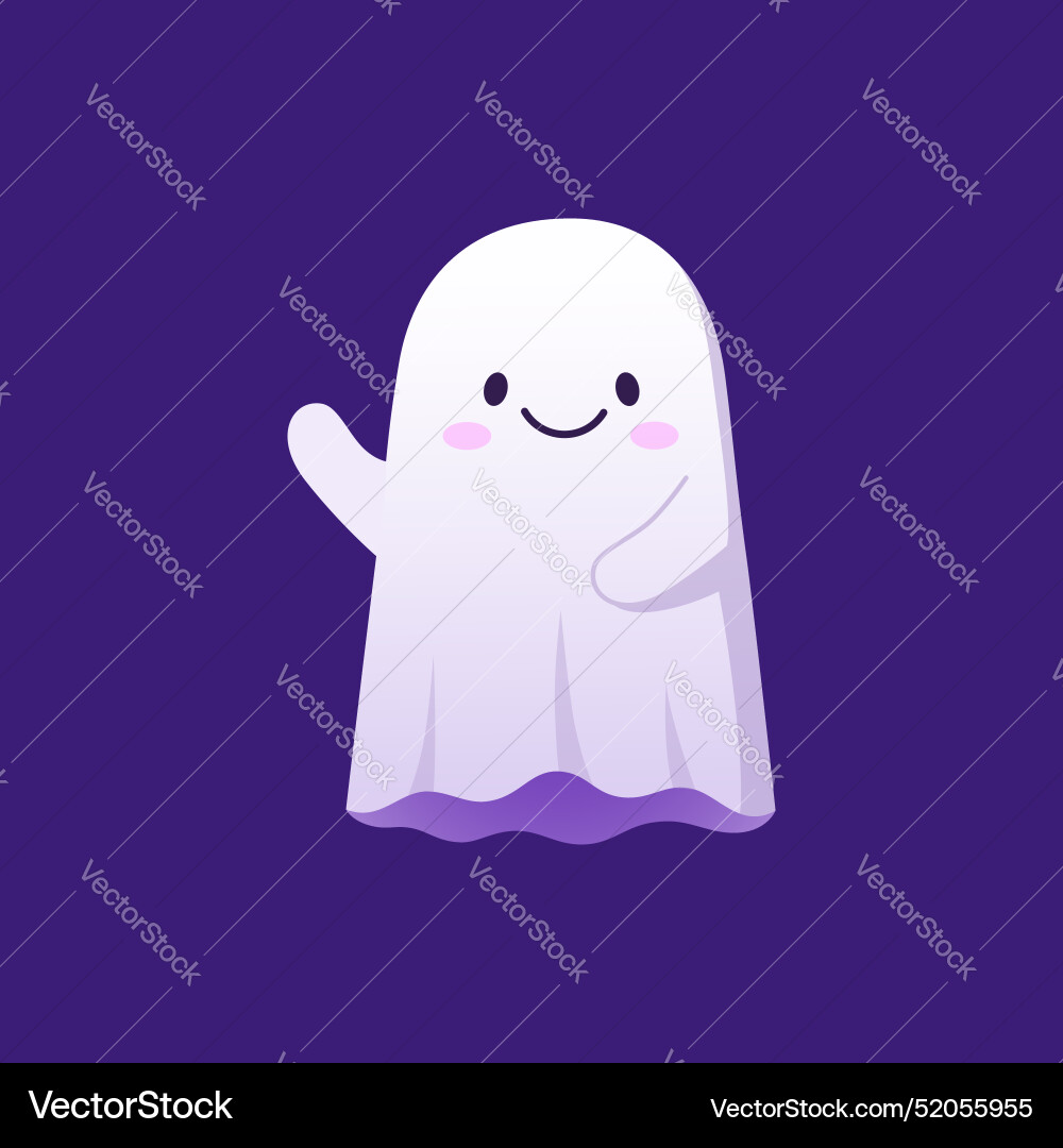 Halloween kawaii ghost character waving its hand Vector Image