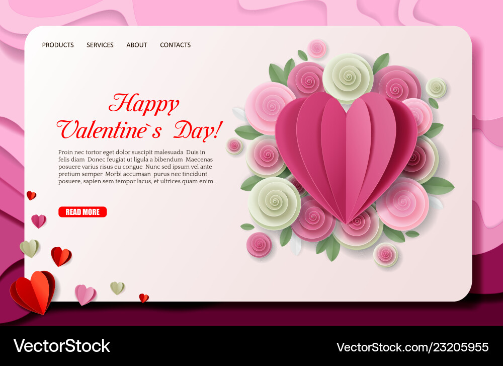 Paper cut valentines day landing page Royalty Free Vector