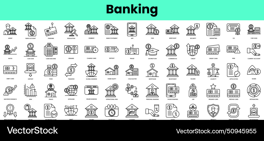 Set of banking icons linear style icon bundle Vector Image