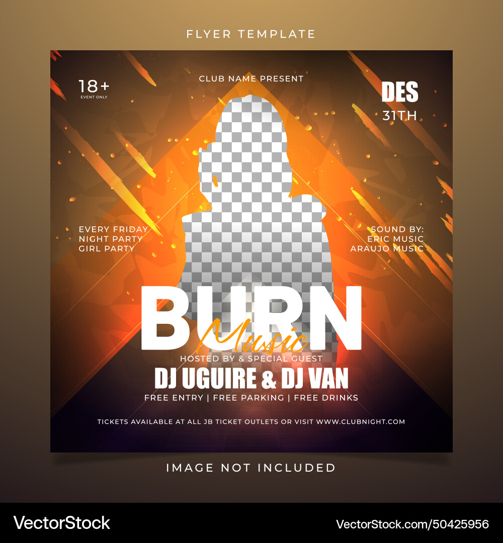 Burn music flyer template Royalty Free Vector Image