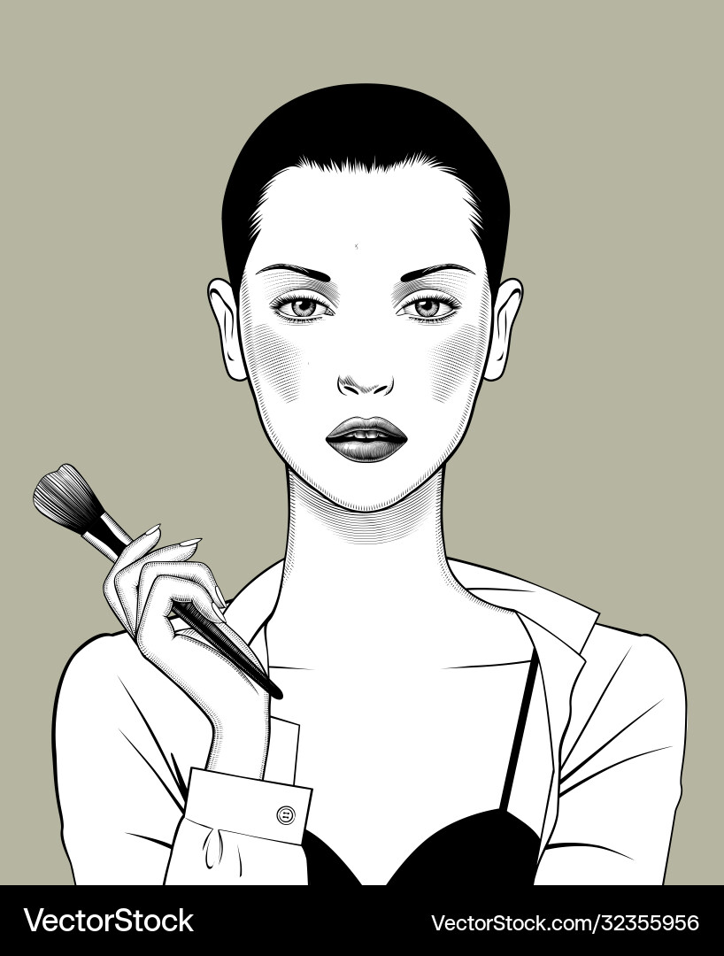 Girl with a makeup brush Royalty Free Vector Image
