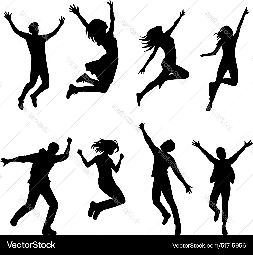 Happy people cheering silhouette Lizenzfreies Vektorbild