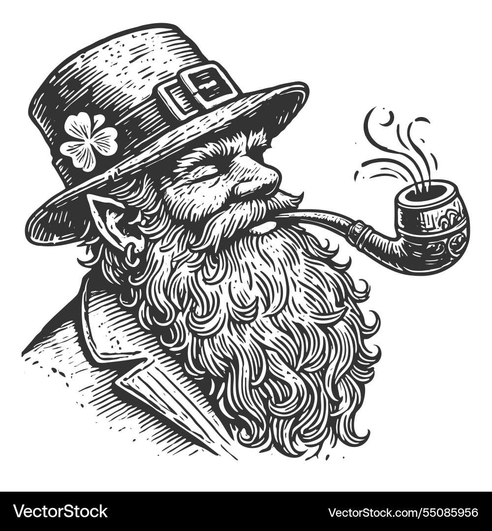 Leprechaun smoking pipe Royalty Free Vector Image