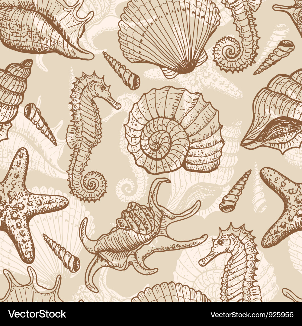 Seashell Seamless Pattern - Vintage Style Vector Image