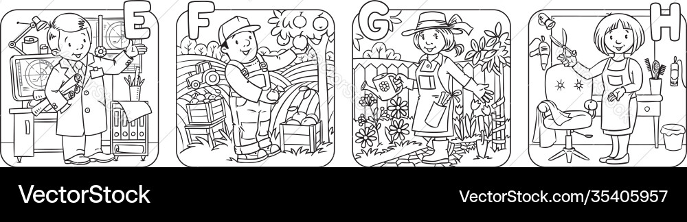 Abc people with professions coloring book set Vector Image