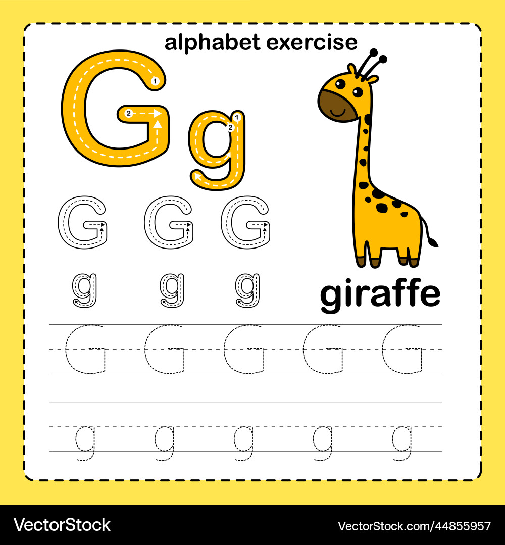 Alphabet letter g - giraffe exercise with cartoon Vector Image