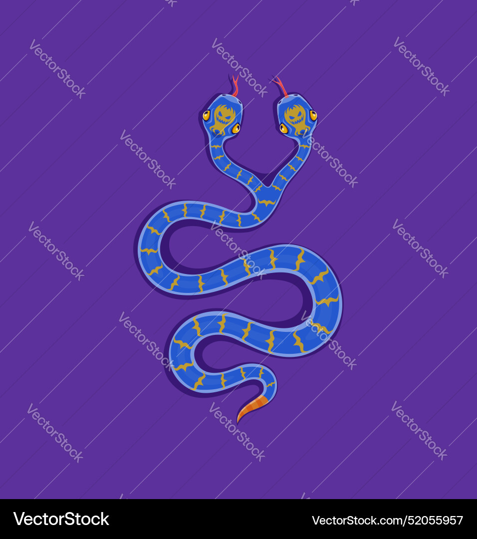 Cartoon halloween double headed snake character Vector Image