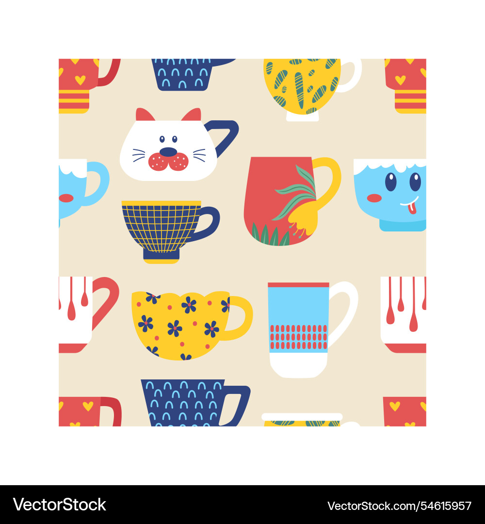 Ceramic cups seamless pattern kitchen style print Vector Image