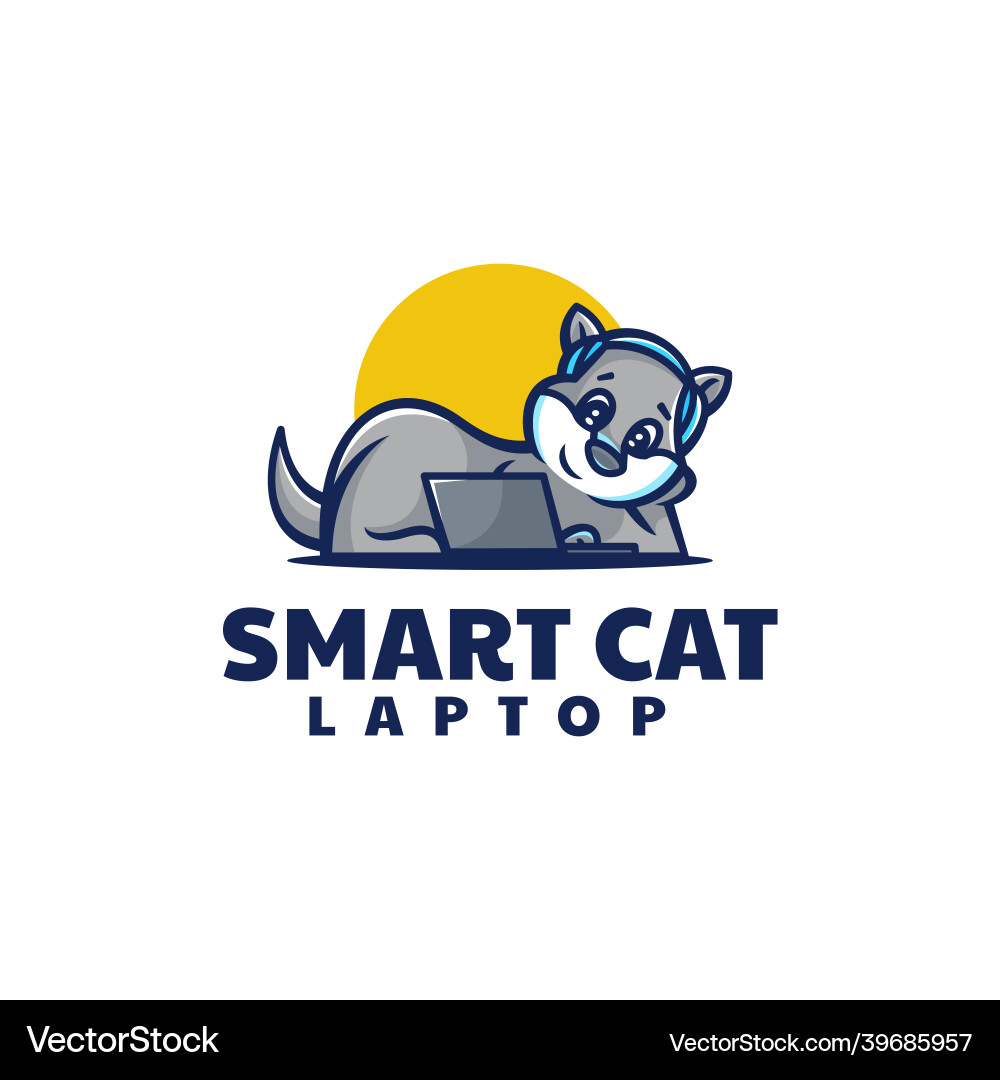 Logo smart cat mascot cartoon style Royalty Free Vector