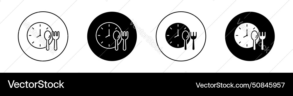 Lunch time icon set clock and meal symbol Vector Image
