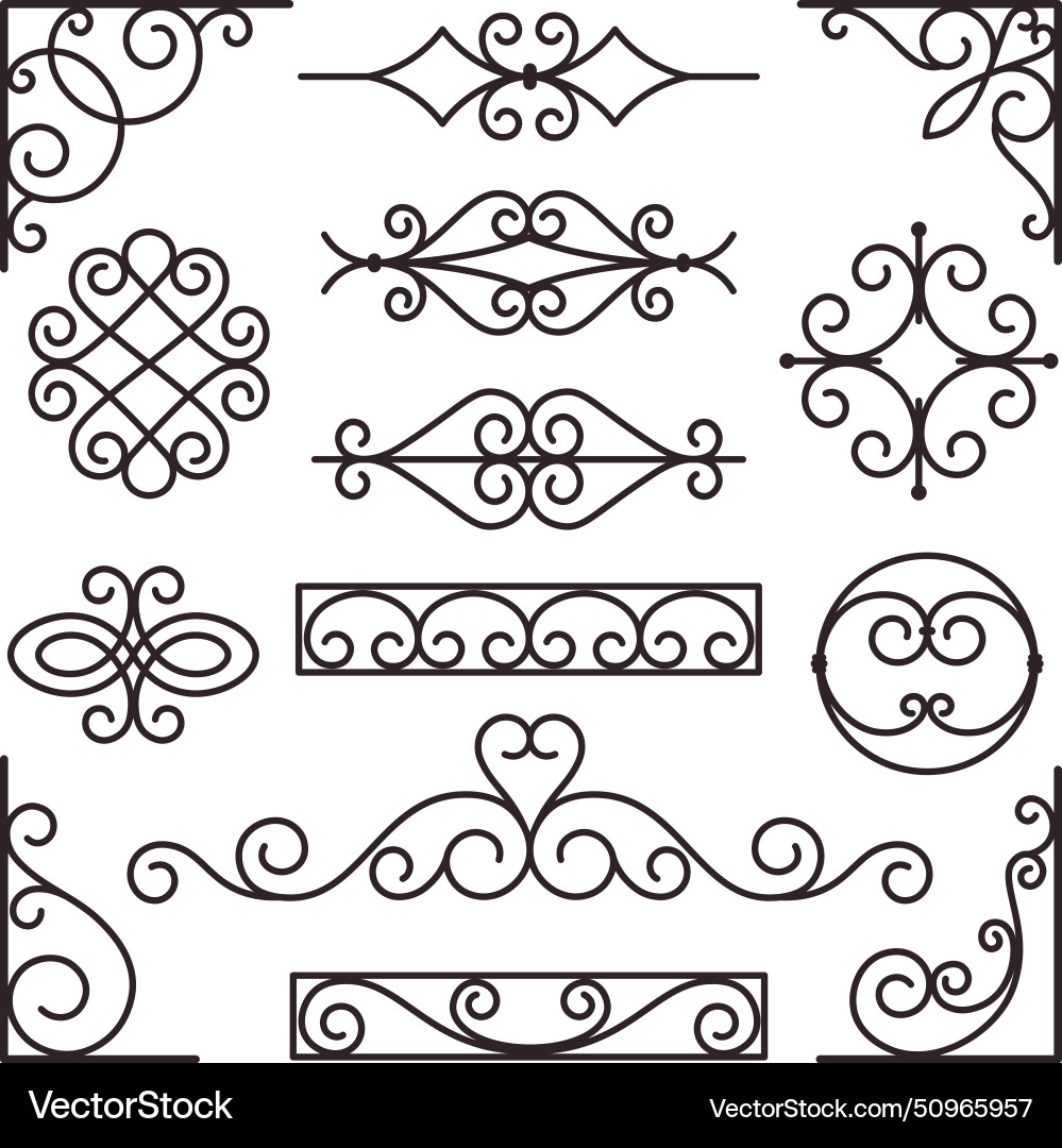 Ornamental fence elements vintage style line Vector Image