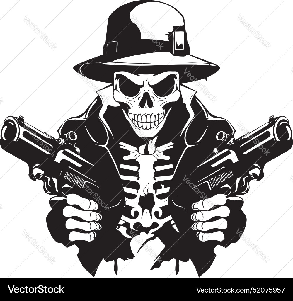 Skeletal shootout skeleton with guns rifle Vector Image