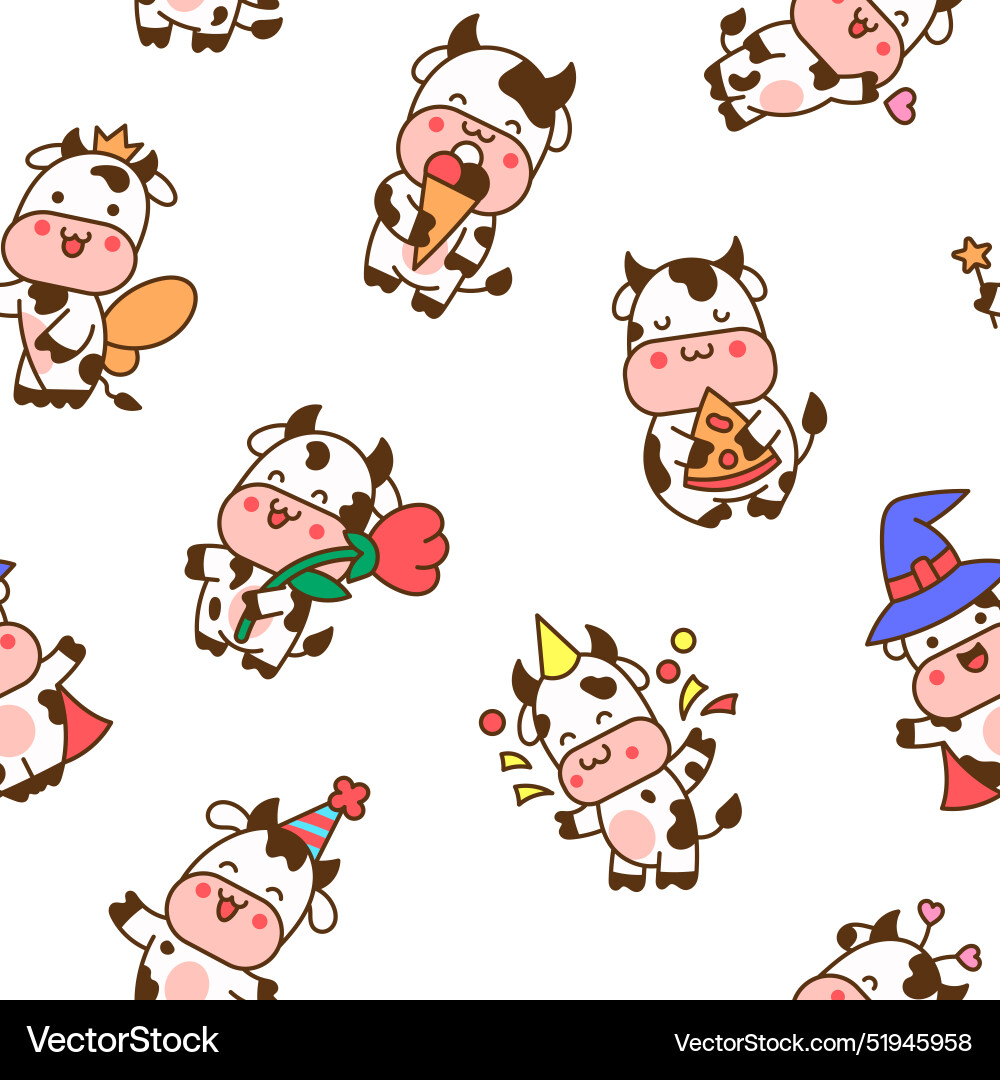 Beautiful cow cartoon character seamless pattern Vector Image