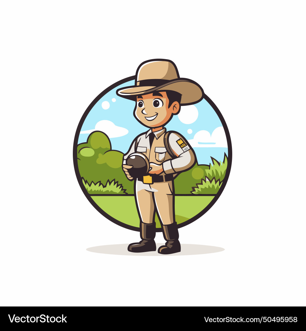 Cartoon safari explorer with binoculars Royalty Free Vector