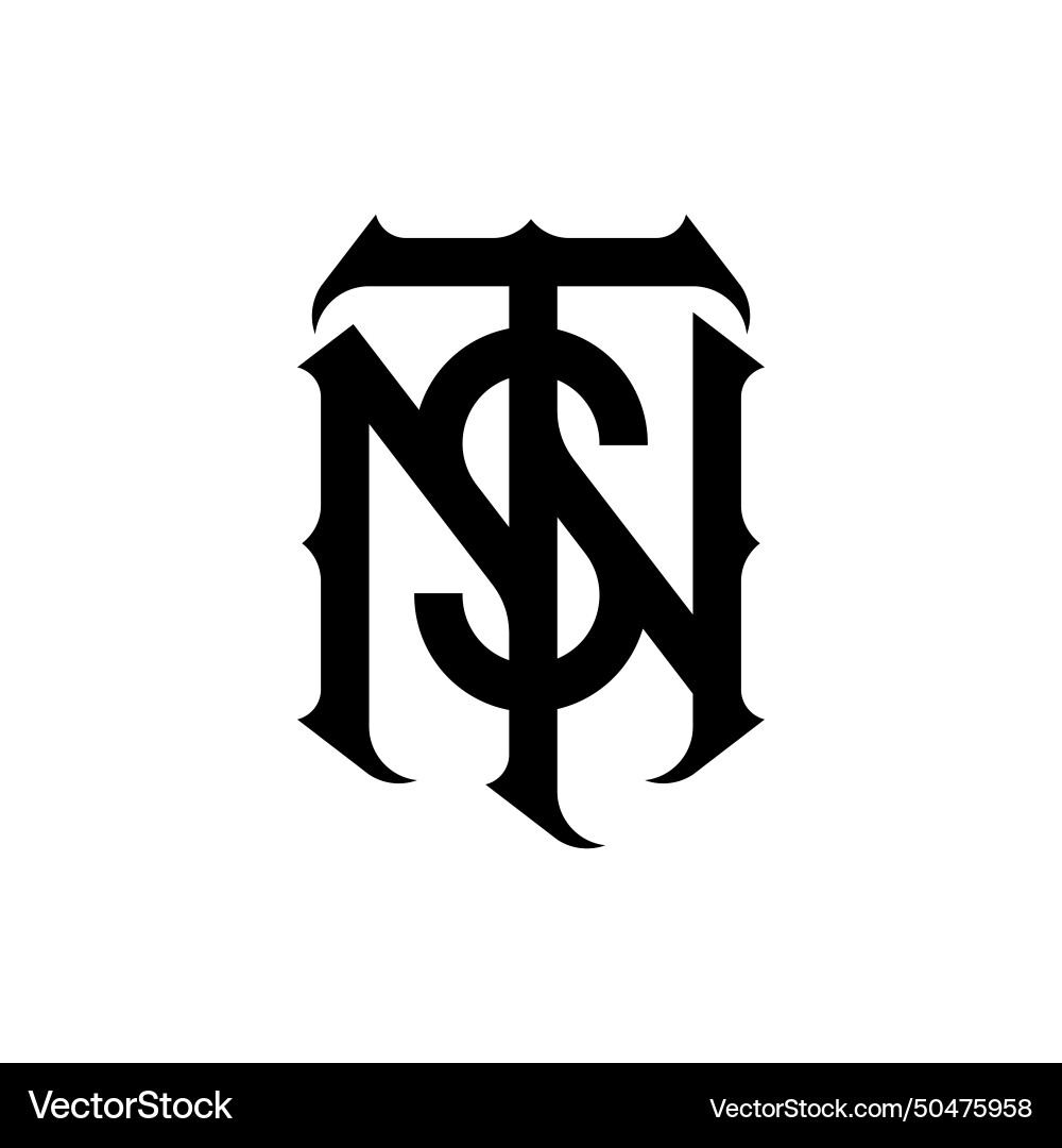 Initial classic gothic monogram letter tsn logo Vector Image