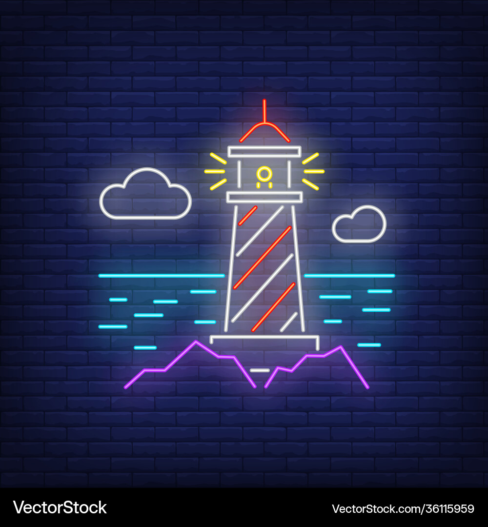 Lighthouse neon sign Royalty Free Vector Image