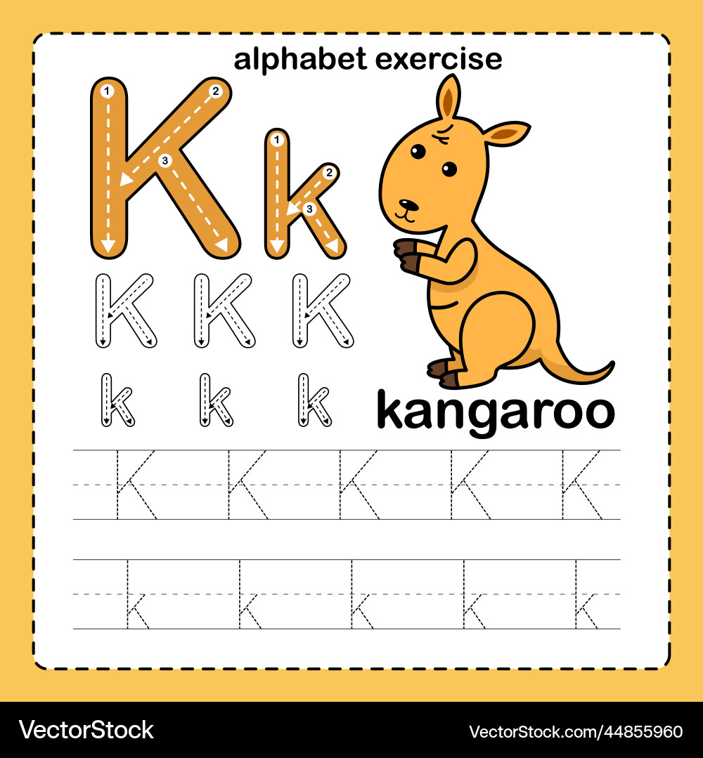 Alphabet K - Kangaroo Worksheet Royalty Free Vector Image