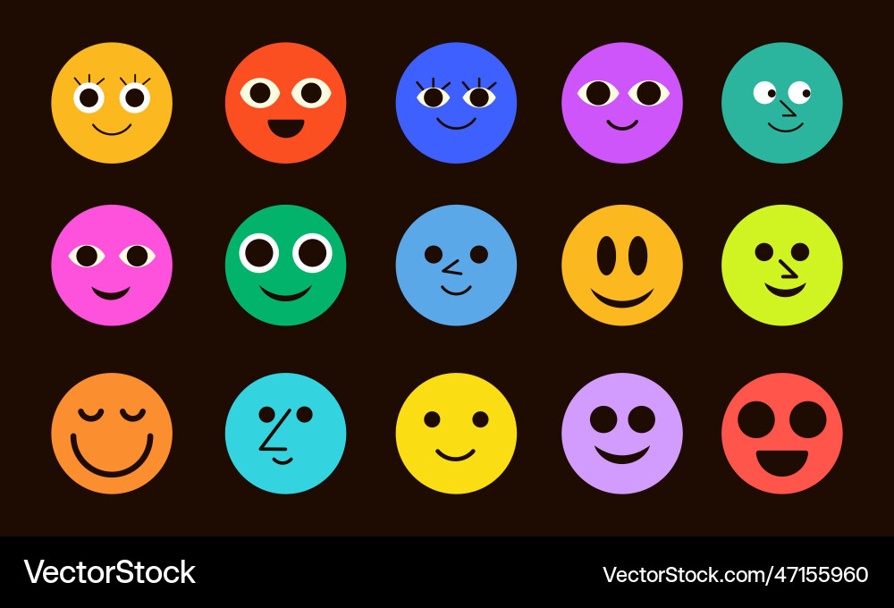 Collection of cute comic faces various emotions Vector Image