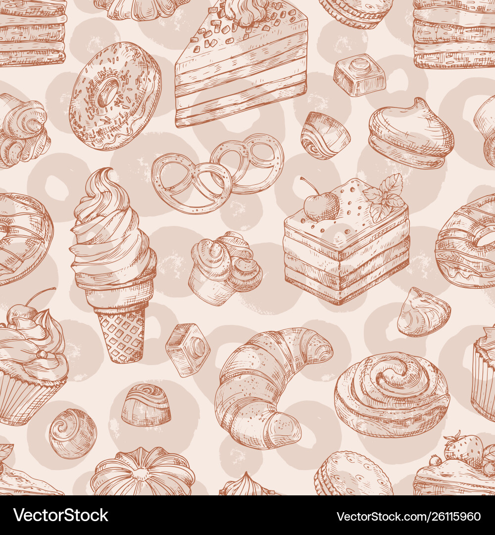Hand drawn pastries bakery desserts Royalty Free Vector