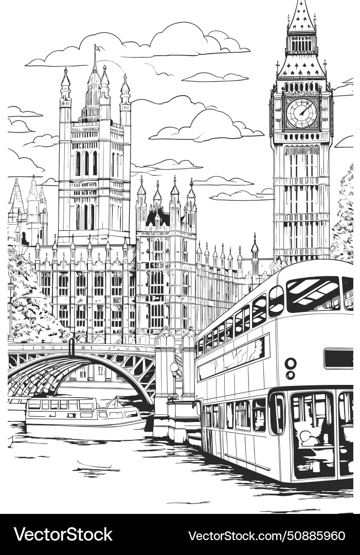 London Coloring Page - Cityscape Royalty Free Vector Image