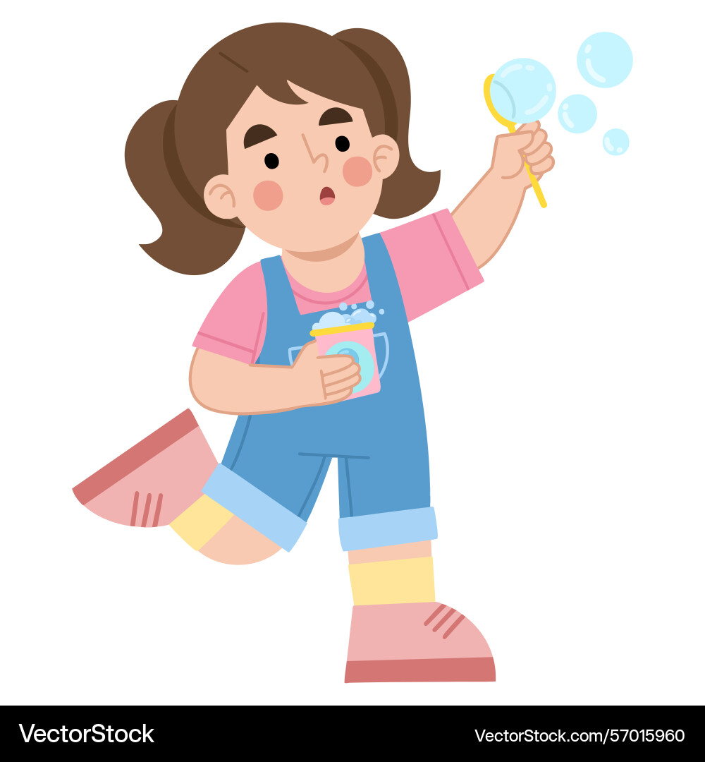 Playful girl blowing bubbles Royalty Free Vector Image