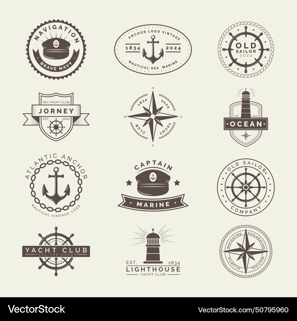Yacht club set sailor elements navy varsity Vector Image