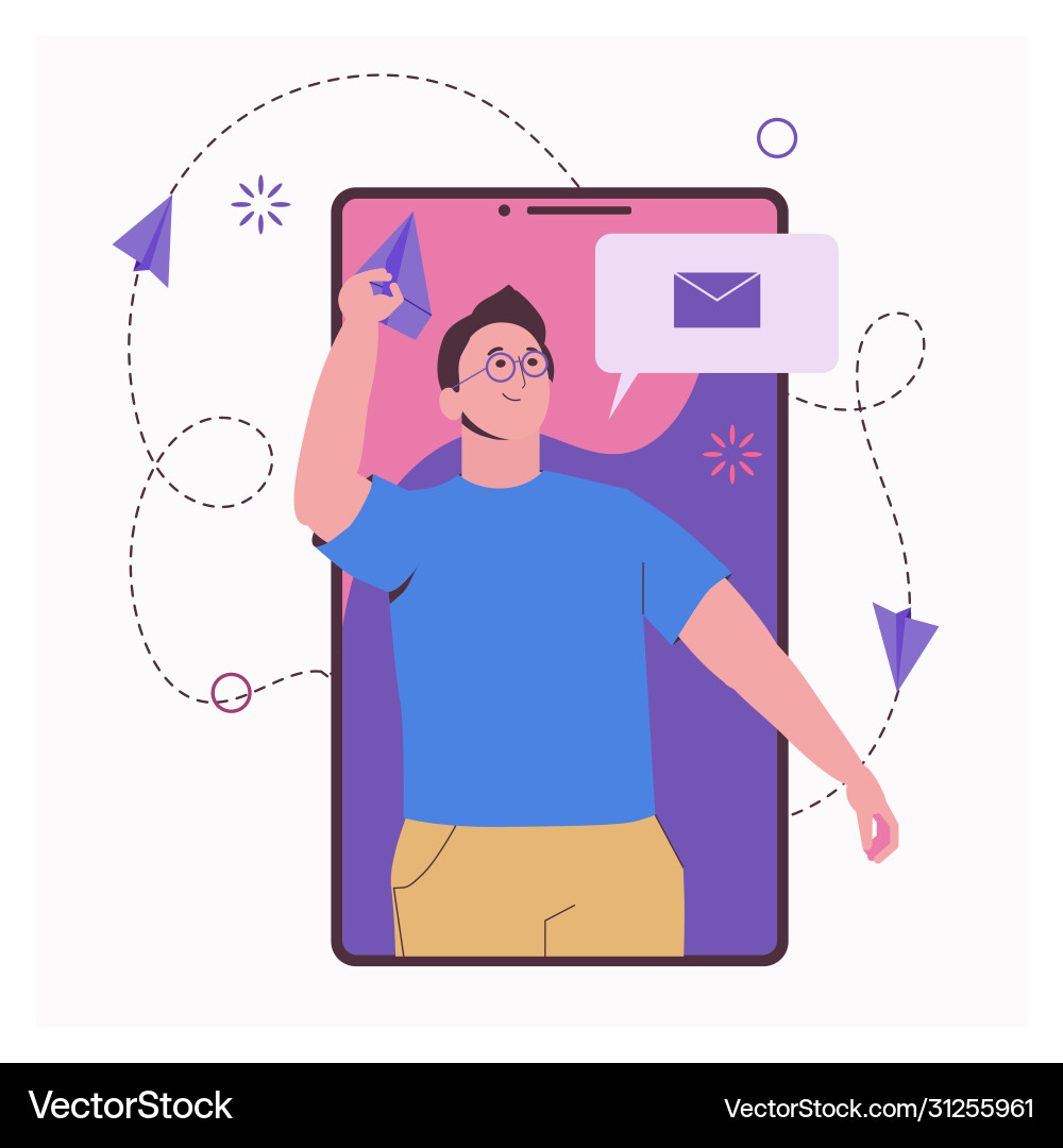 Communication smartphone guy sends Royalty Free Vector Image